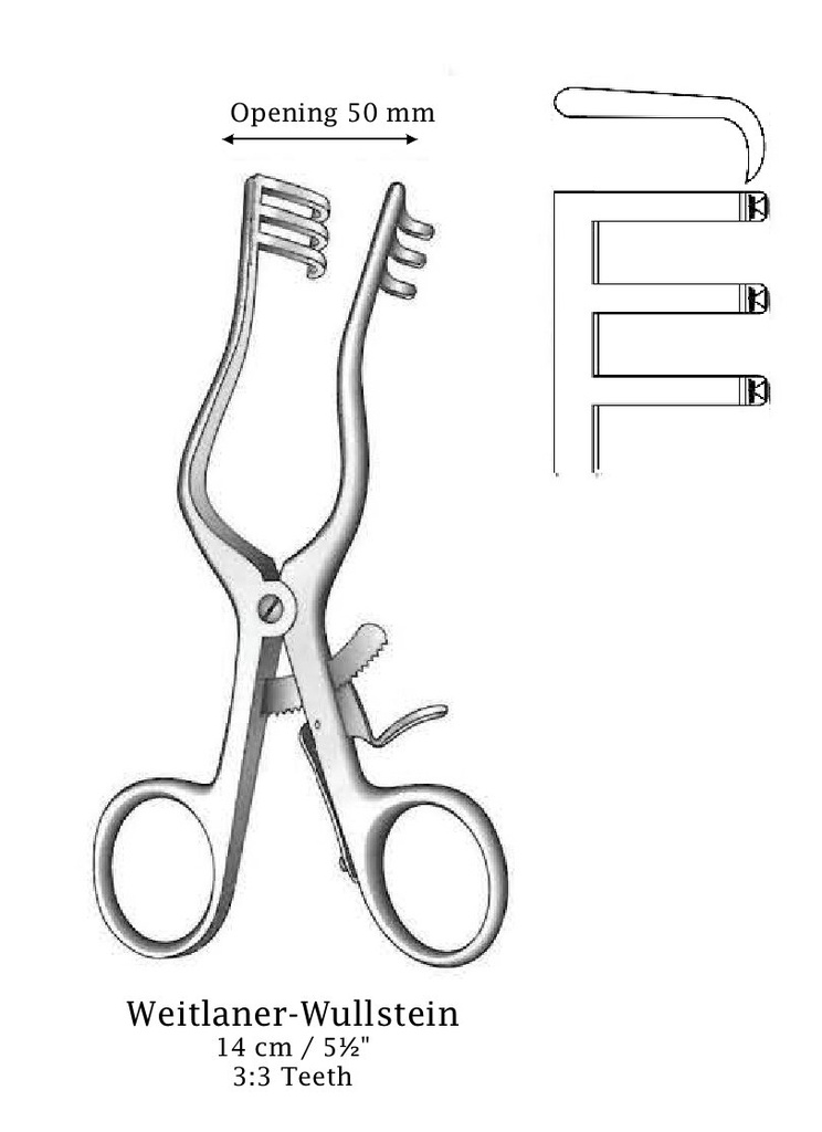 Weitlaner-Wullstein Retractor - longitud = 14 cm / 5-1/2", Dientes ...