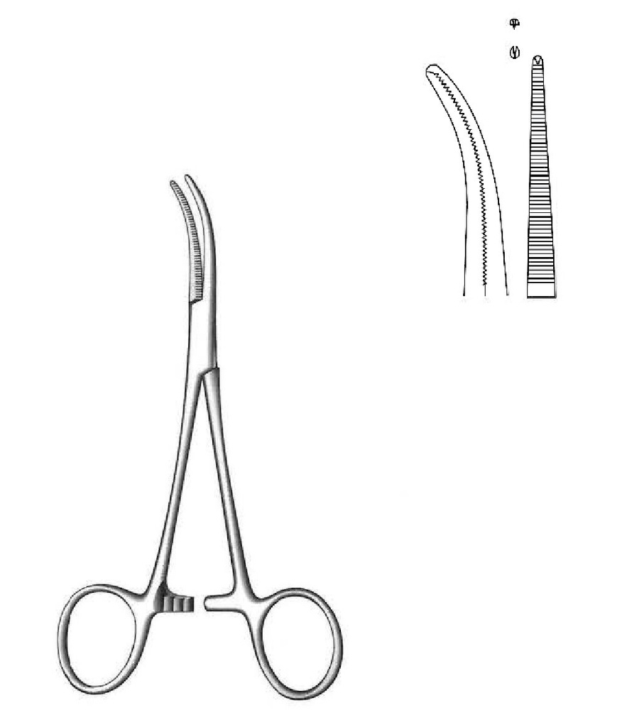 Pinza para arteria Dandy premium, curva, dientes 1:2 - longitud = 14 cm ...